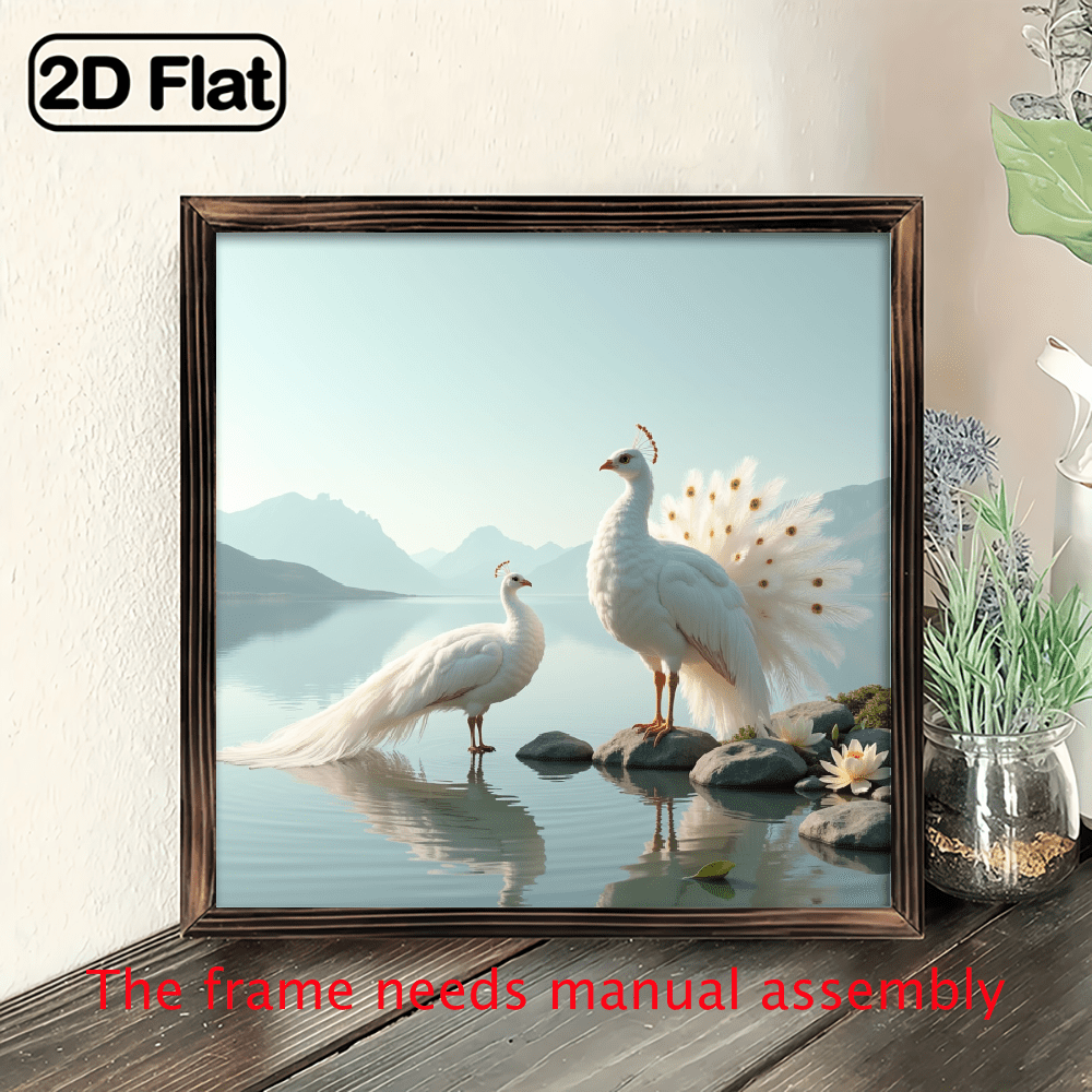 8*8 inch wooden frame painting - White peacock. It can be used as a ...
