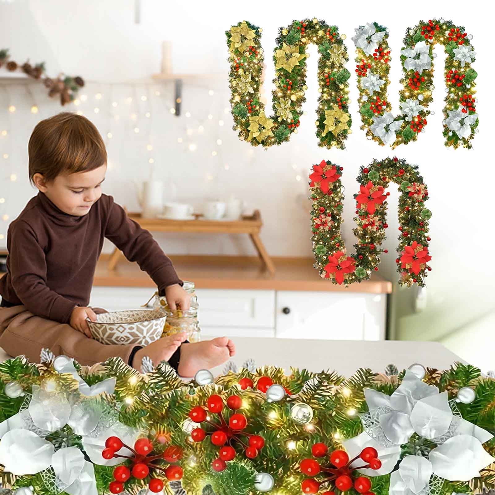 8.85 FT Christmas Garland,PVC Pine Needle Vines With LED Lights,Red ...