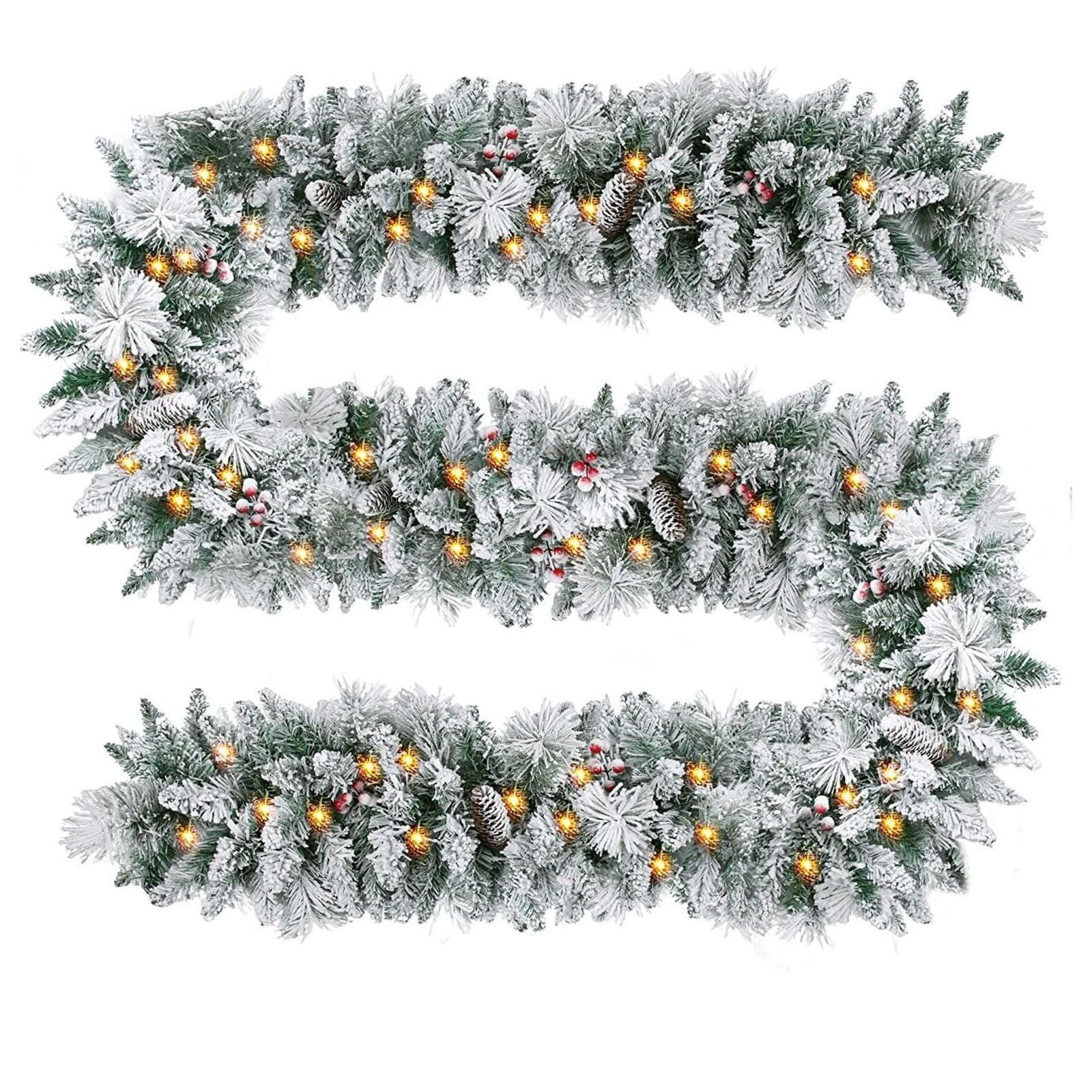 8.86 FT Pre-Lit Christmas Decorations Indoor Garland Thick and Lush ...