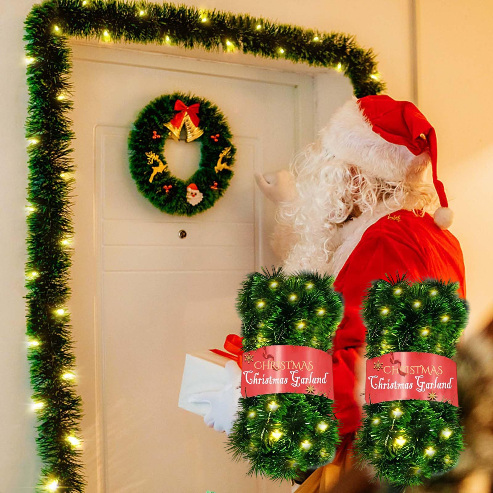 8.86 Ft Pre-lit Christmas Garland with Lights, Battery Operated LED ...
