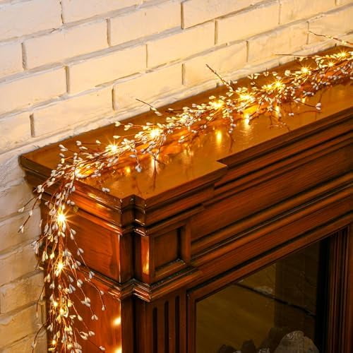 8.86ft Christmas Garland with Lights White Pip Berry Lighted Garland ...