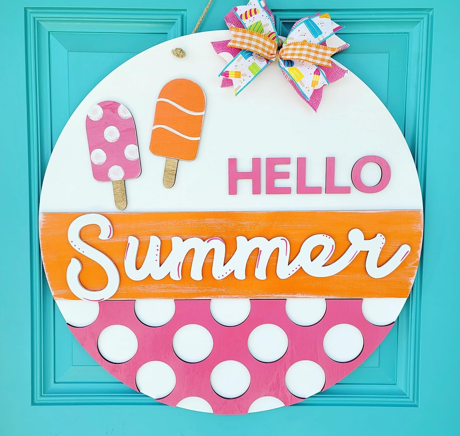 8*8inch Round Vintage wooden Hello Summer Door Hanger | Popsicles And ...