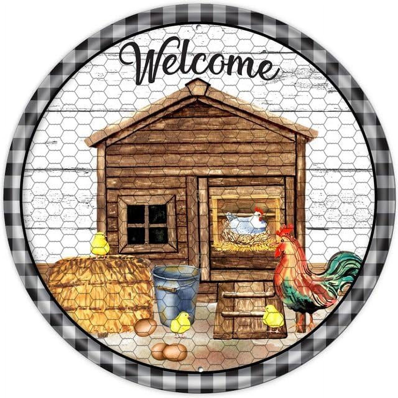 8*8inch Welcome Everyday Hen And Rooster Vintage Style Round For Home ...