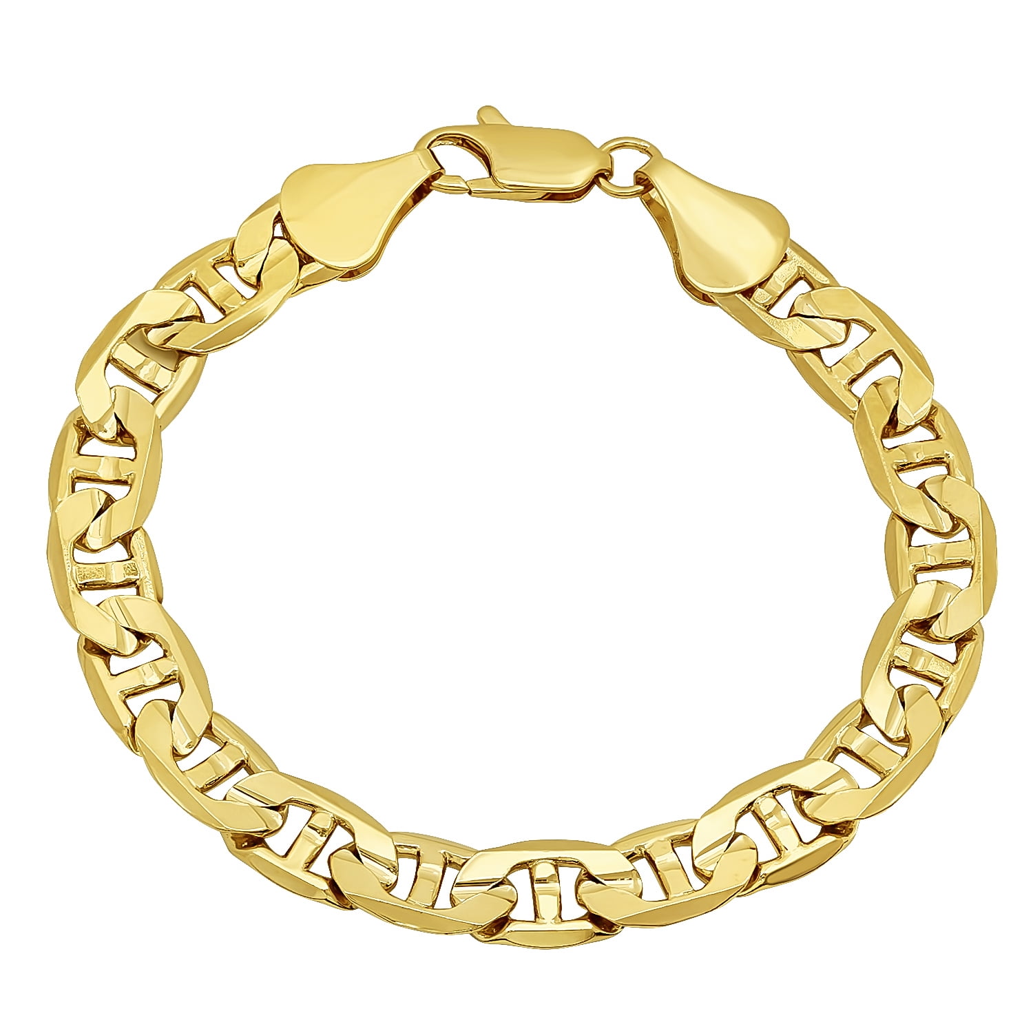 8.8mm Diamond-Cut 14k Yellow Gold Plated Flat Mariner Chain Bracelet, 8 ...