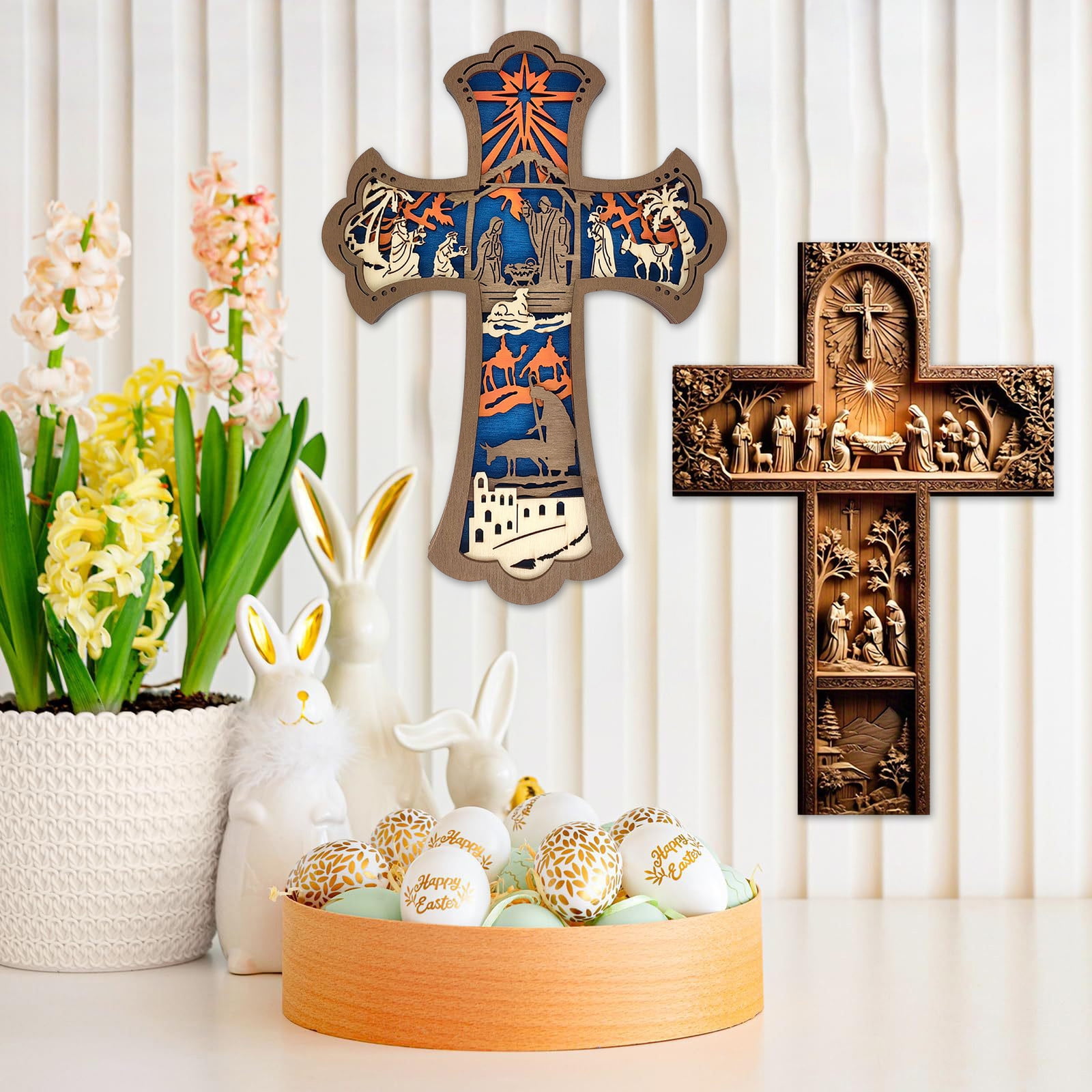 8.9×6.3in / 11.81×7.87in Wooden Easter Cross Hanging Ornament ...