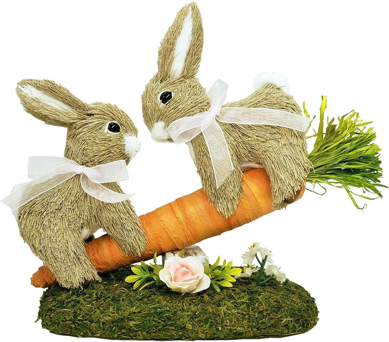 8.9 Inches Sisal Easter Bunny Decor on Carrot Seesaw – Natural Straw ...