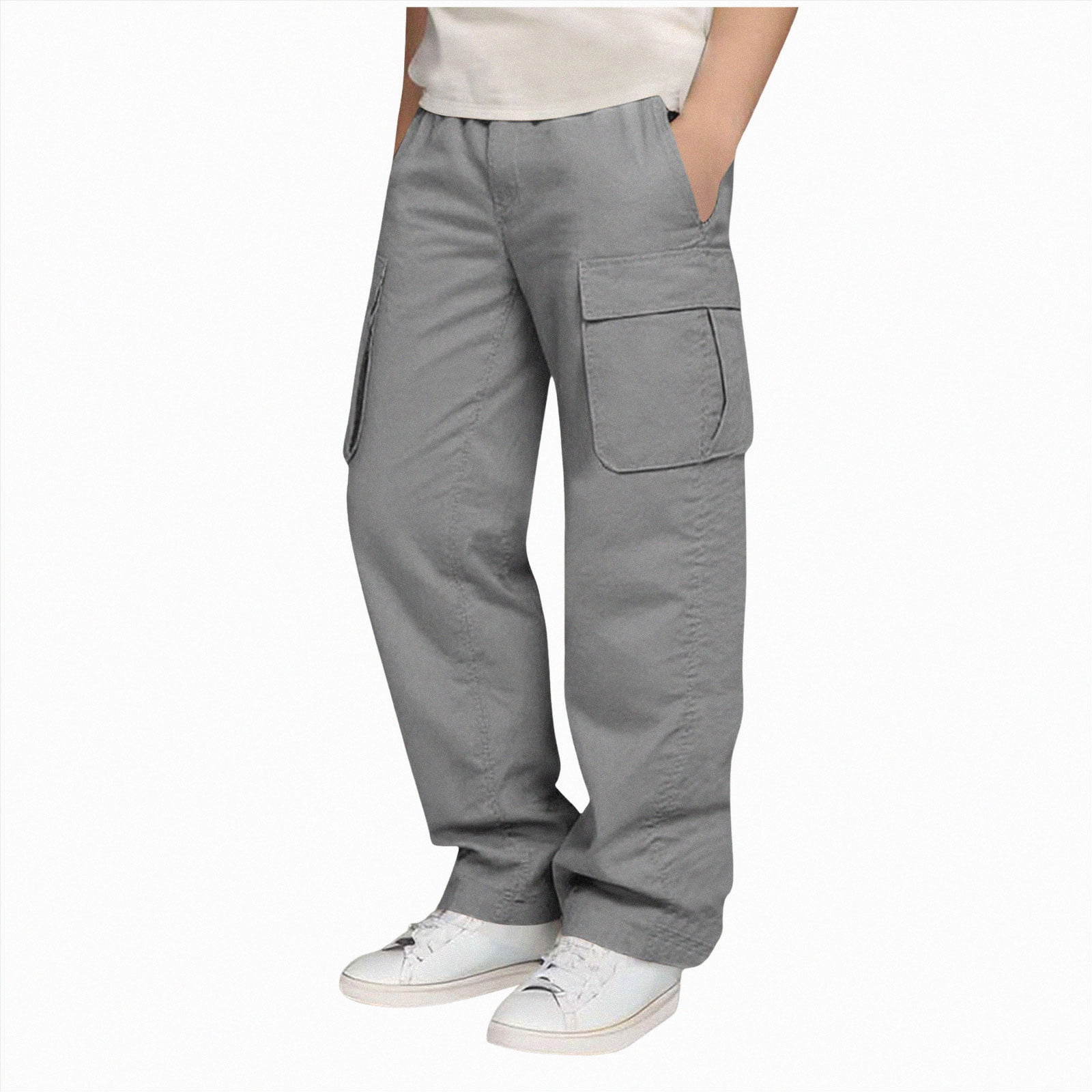 8-9 Years Boys Cargo Pants Slim Fit Pant Elastic Waist Joggers With ...