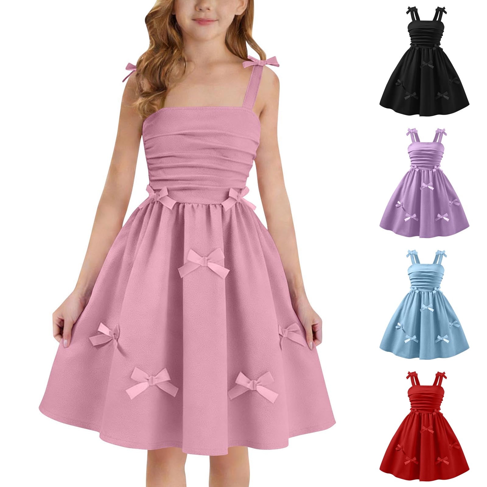 8-9 Years Girl's Summer Dresses Spaghetti Strap Swing Pleated Cotton ...