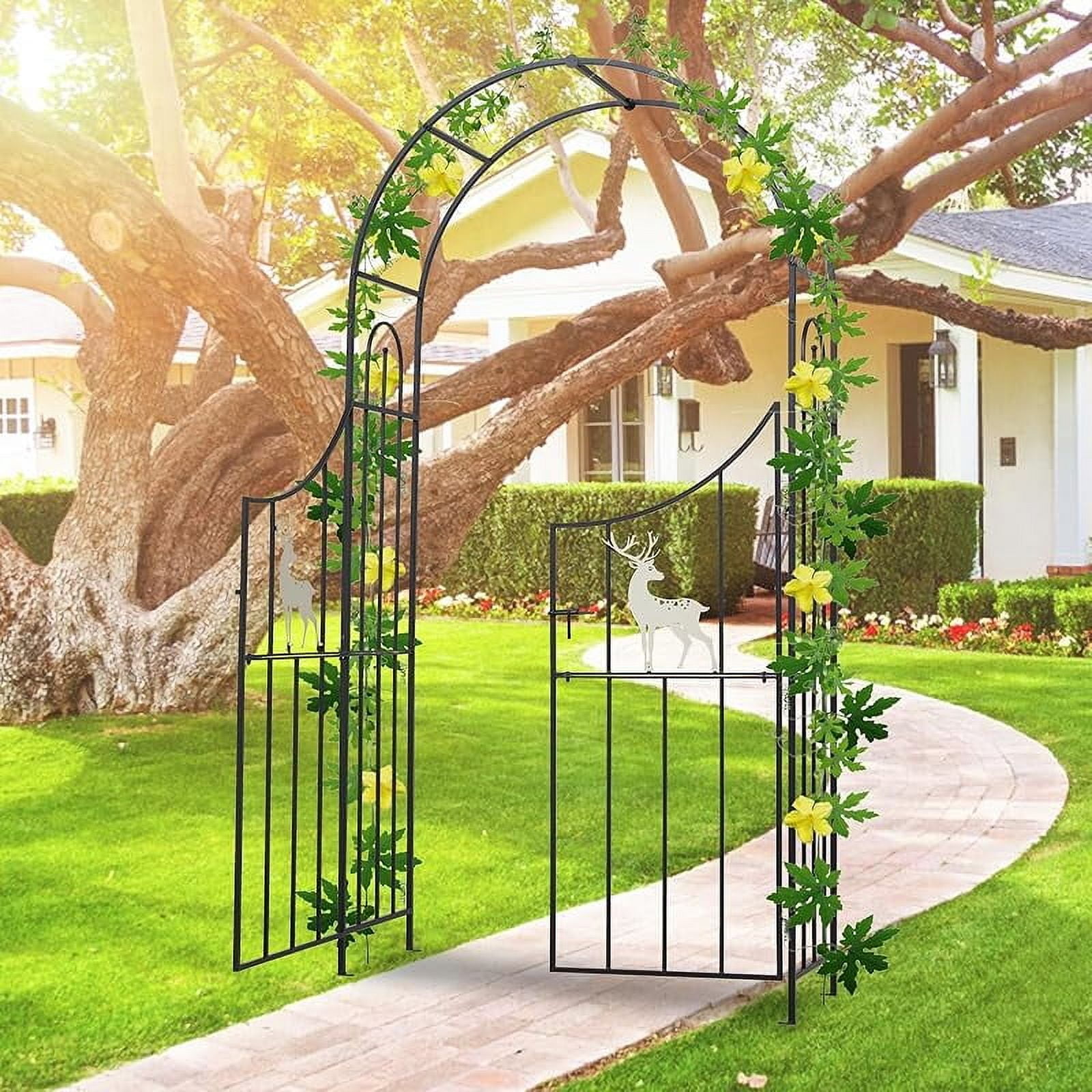 8.9ft Extra Large Garden Arch Trellis - Metal Black Garden Arbor ...