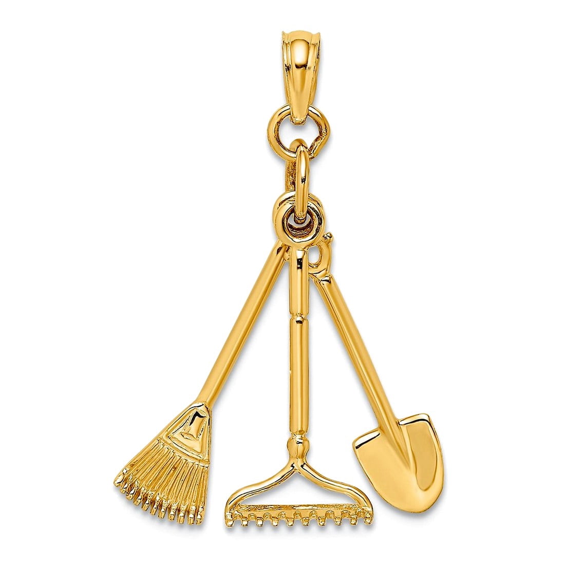 8.9mm 10k Solid Yellow Gold 3-d Moveable Garden Tool Collection Charm ...