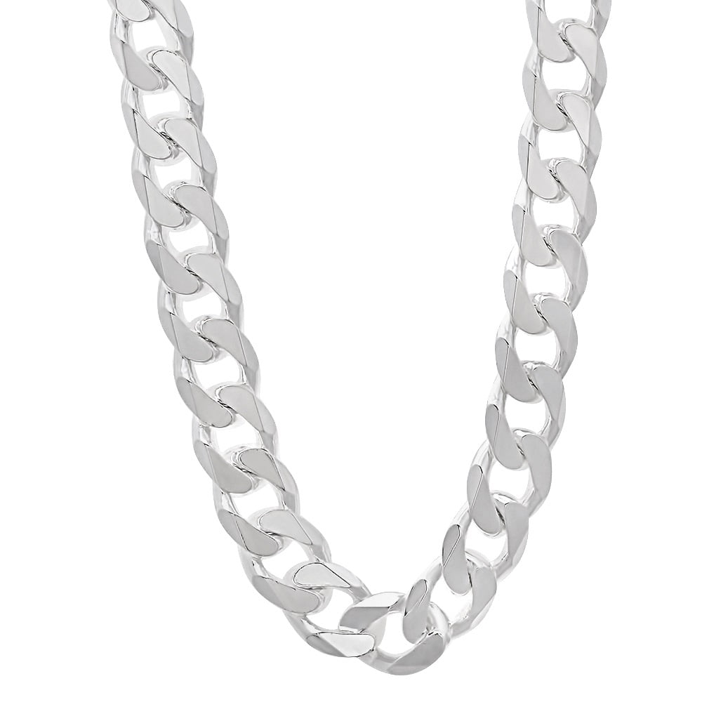 8.9mm Large Solid .925 Sterling Silver Flat Cuban Link Curb Chain ...