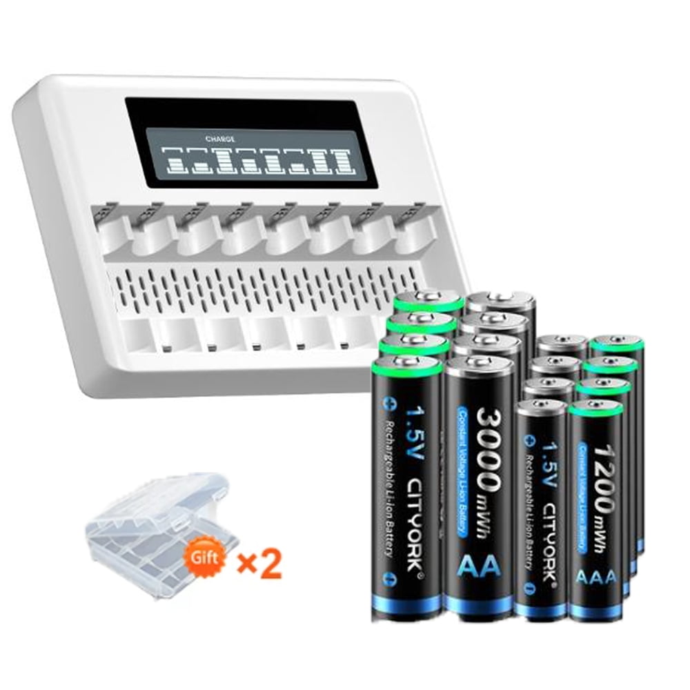 8 AA Batteries and 8 AAA Lithium Rechargeable Batteries with LCD ...