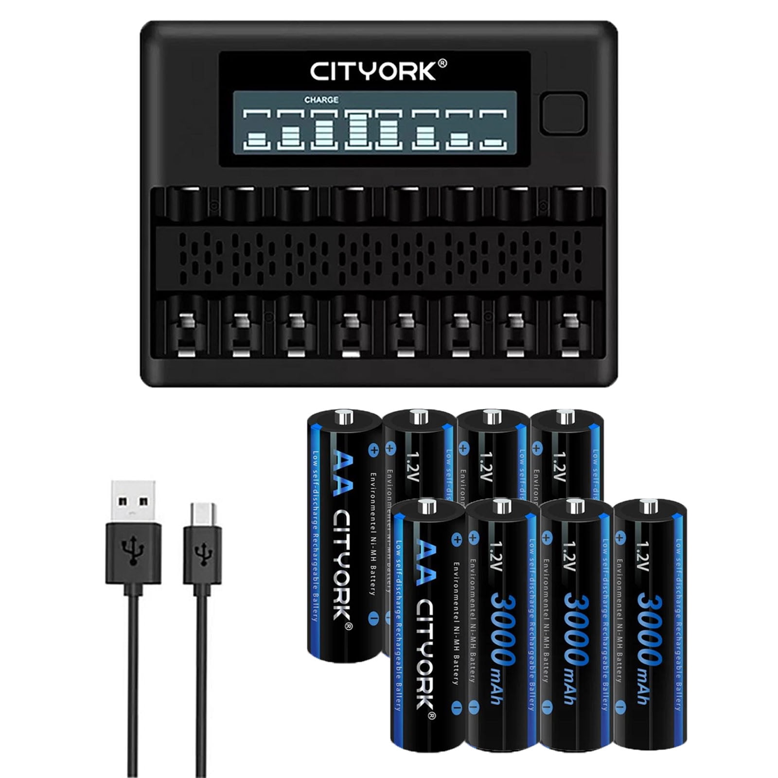 8 AA Rechargeable Batteries with High Capacity Low Self Discharge 1.2v ...