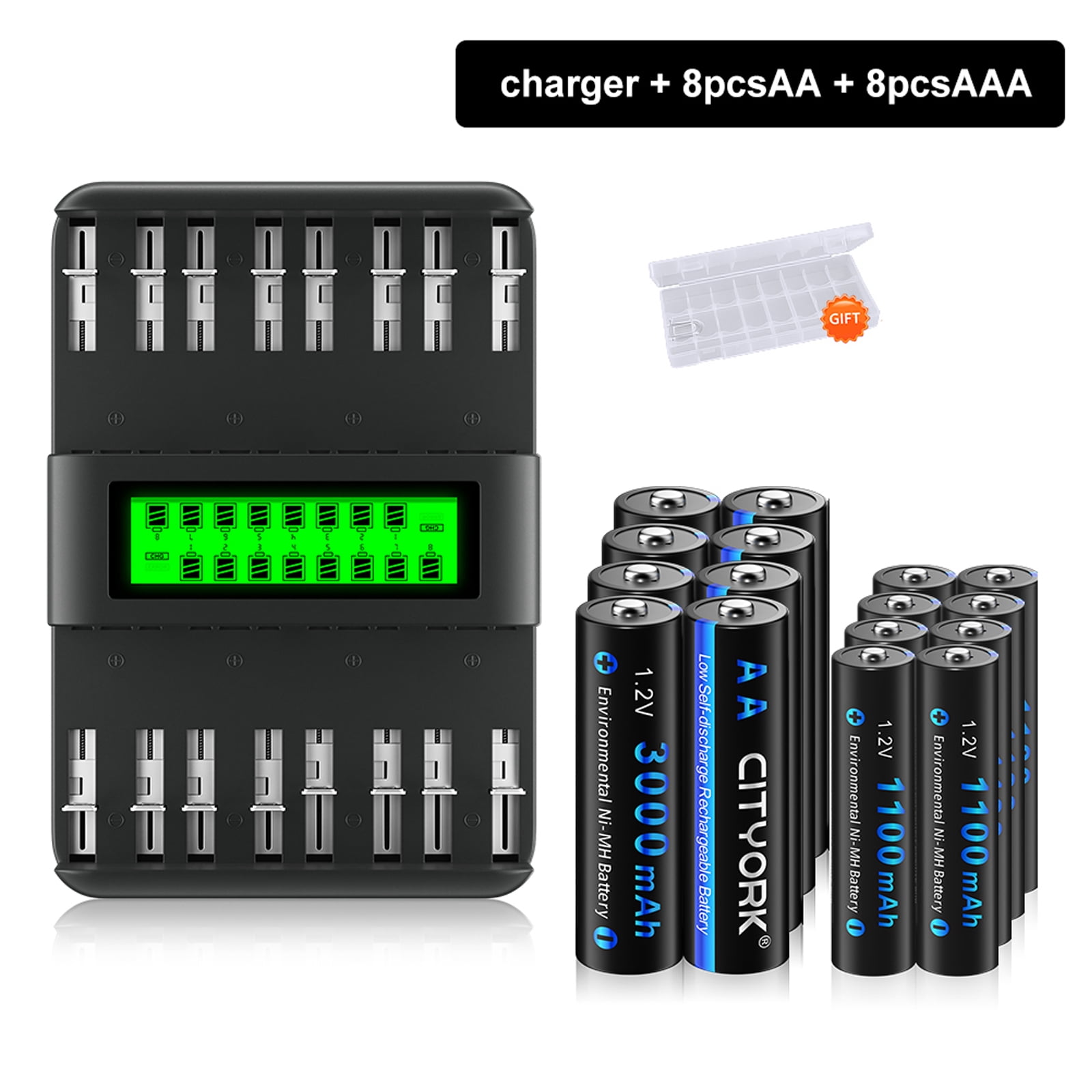 8 AAA 1100mAh Batteries and 8 AA 3000mAh 1.2v Ni-MH Rechargeable ...