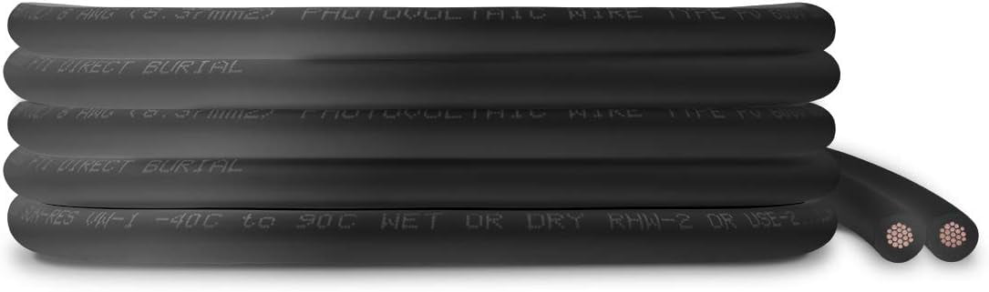 8 AWG/Gauge Solar Cable - Made in The USA 30 Feet Black (Variety of ...