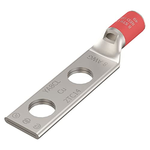 8 AWG Two-Hole Lug Compression Connector, Straight Barrel, Red ...