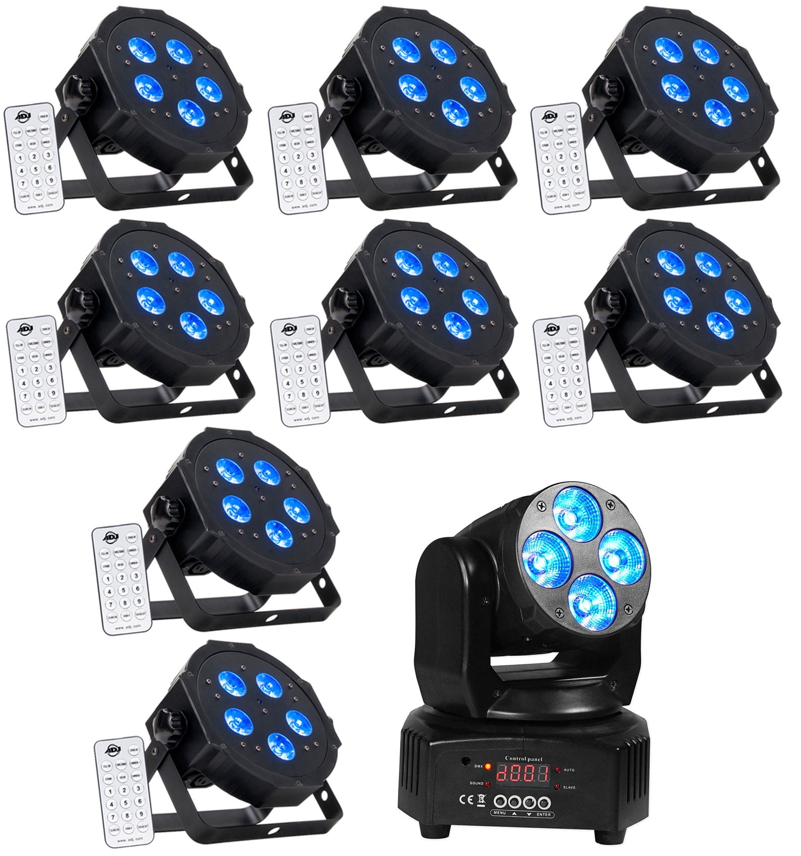 (8) American DJ ADJ MEGA HEX PAR Can RGBWA+UV Slim LED Wash Lights ...