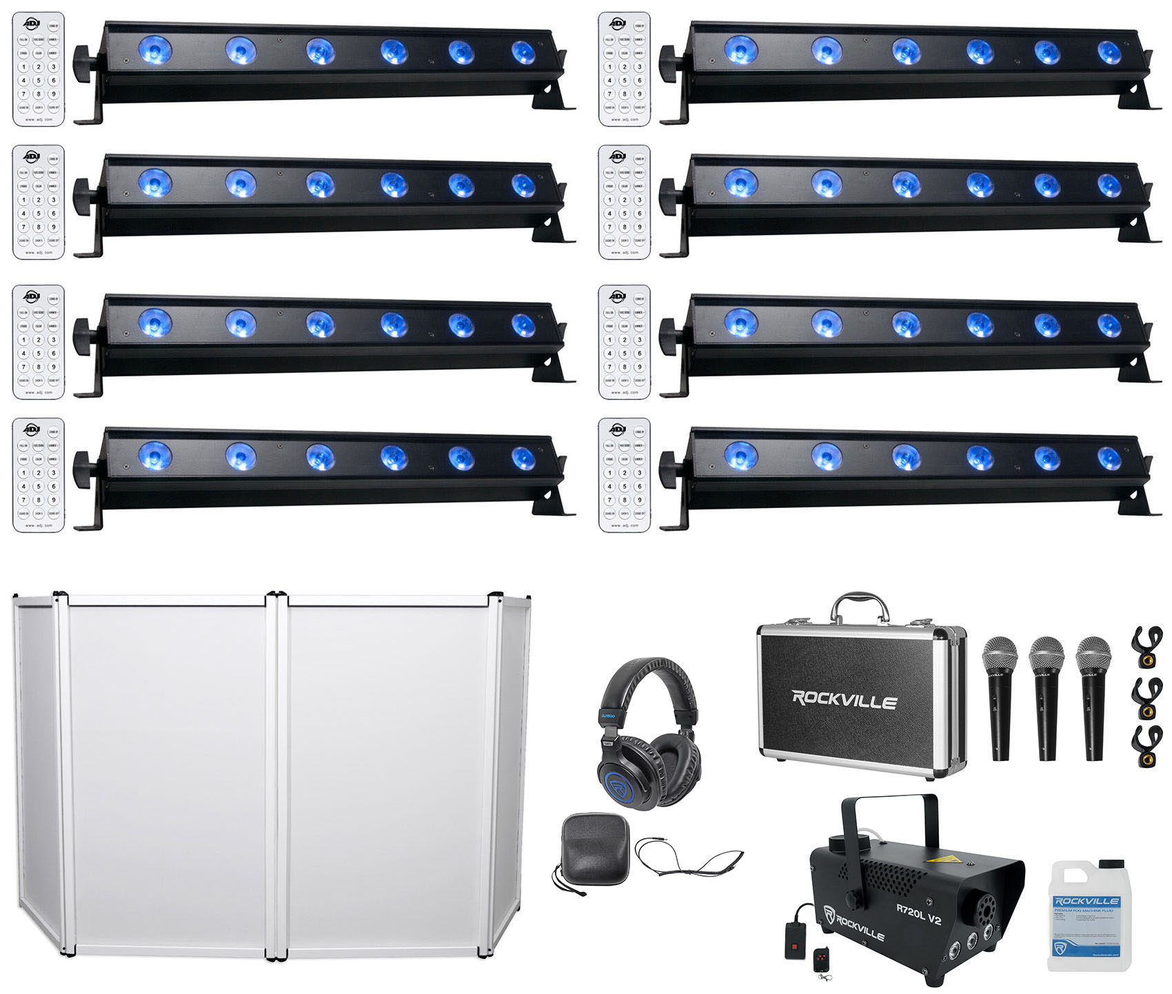 (8) American DJ ADJ UB 6H 22.5" Wash Light Bars+Facade+Fogger+Mics ...