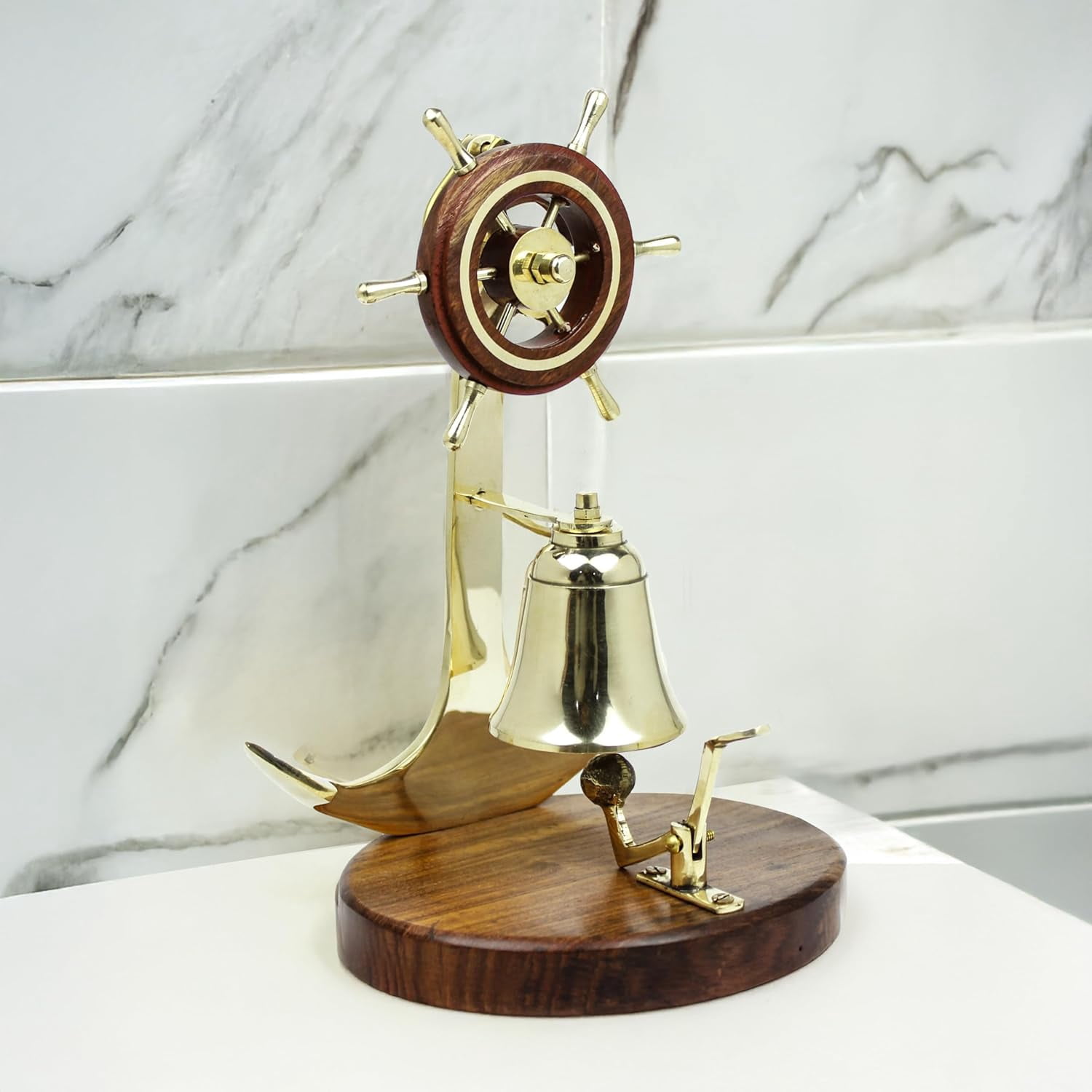 8" Anchor Studded with Nautical Ship Wheel Mounted Premium Polished ...