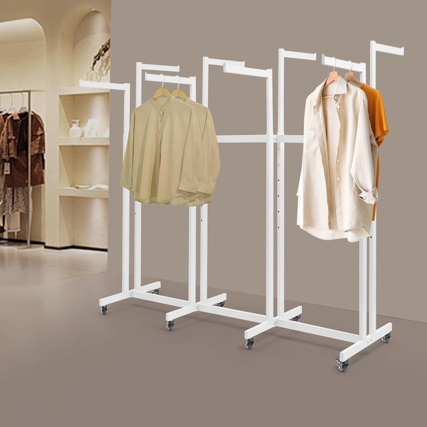 8 Arms Rolling Clothing Retail Display Rack, Adjustable Height Boutique ...
