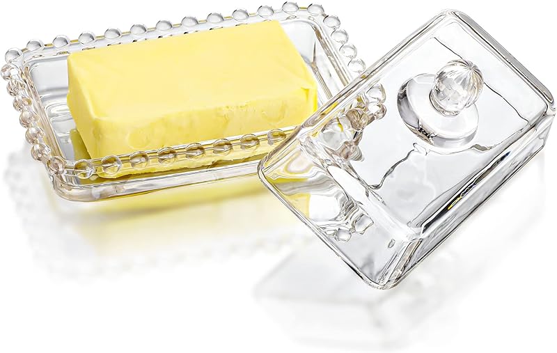 8'' Art Glass Butter Dish with Lid,Classic Covered 2-Piece Butter ...