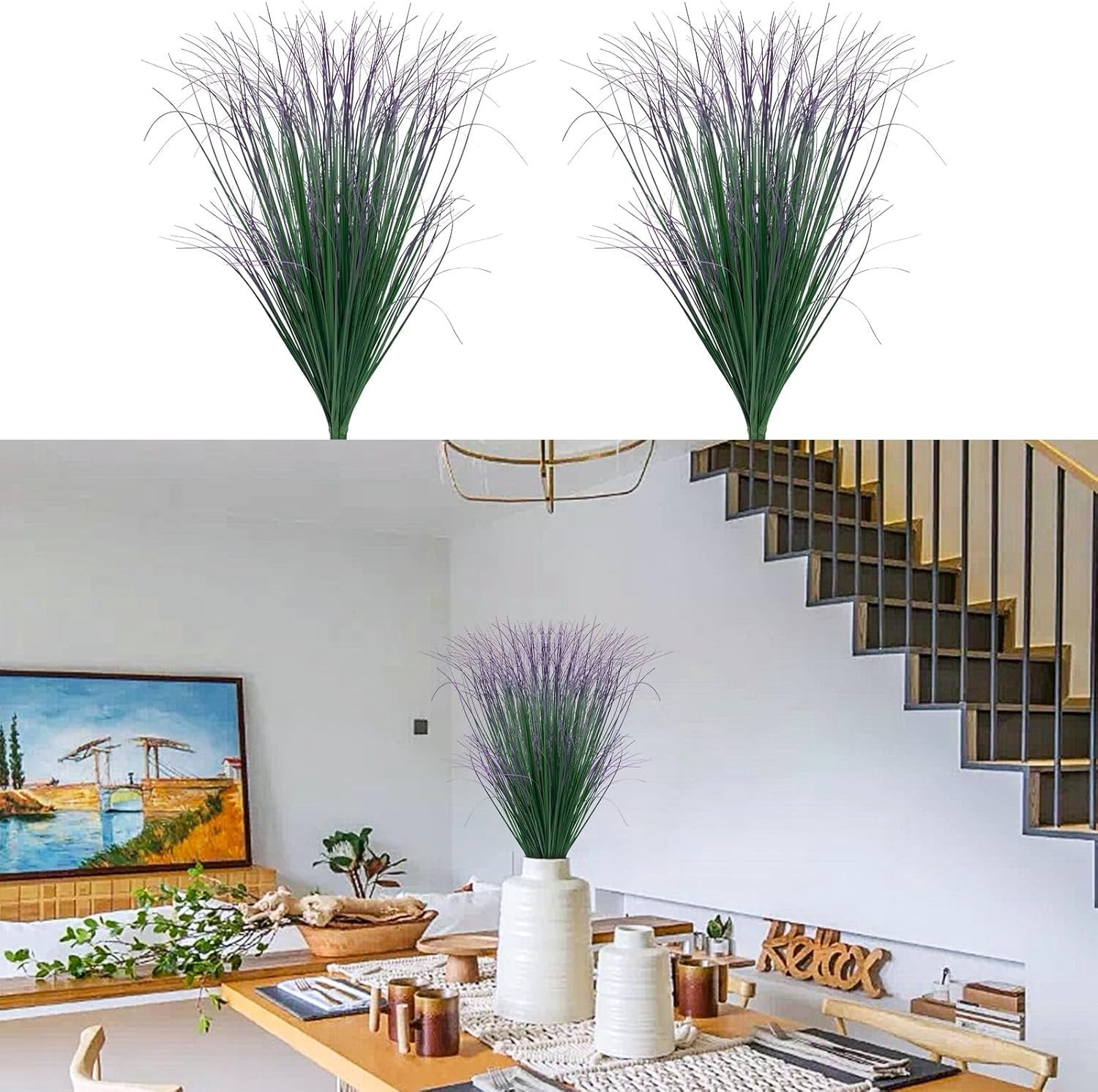 8 Artificial Grass Outdoor Tall Faux Shrubs Greenery Stems Onion ...