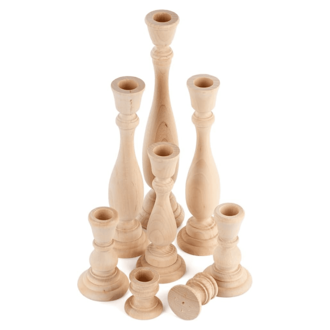 8 Assorted Unfinished Wooden Candle Sticks - For DIY Everyday Decor ...
