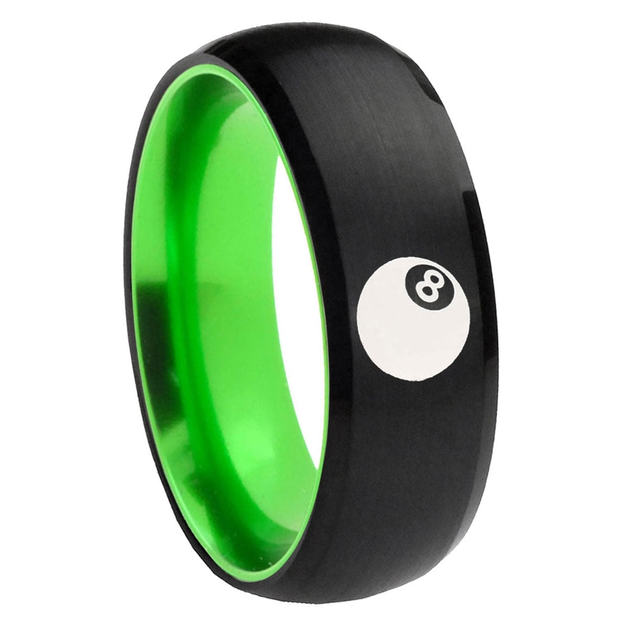 8-Ball 8MM Dome Black And Green Tungsten Men Ring - Walmart.com