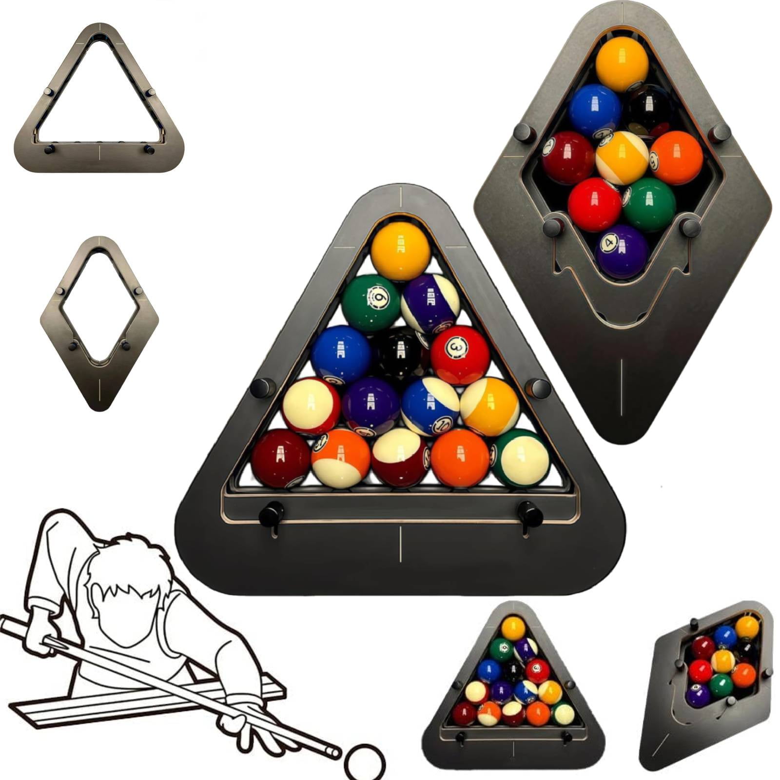 8-Ball/9-Ball PRO Precision Billiard Rack, Heavy Duty Triangle/Diamond ...