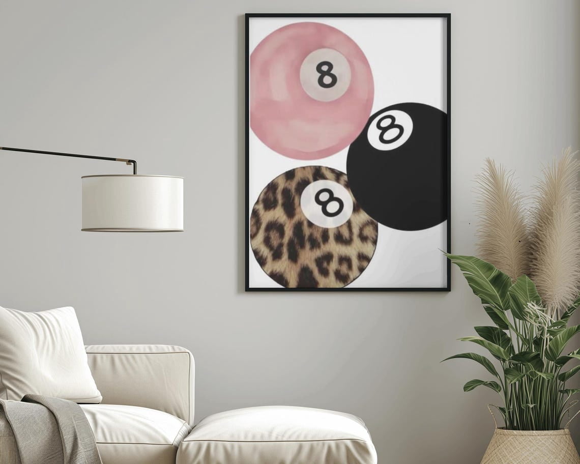 8 Ball Aesthetic Poster, Trendy Pool Wall Art, Pink Eight Ball Print ...