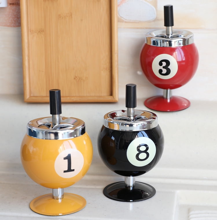 8-Ball Billiard Ashtray with Lid, Heavy Duty Metal Cigarette Holder ...