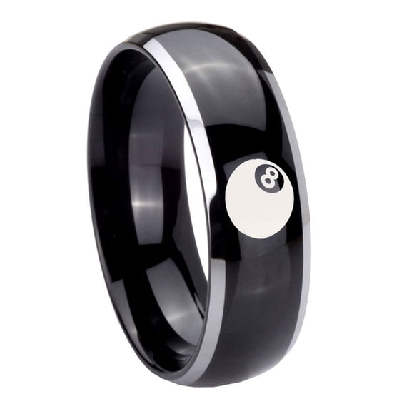8-Ball Dome Glossy Black 2 Tone Tungsten Men Ring 10MM - Walmart.com