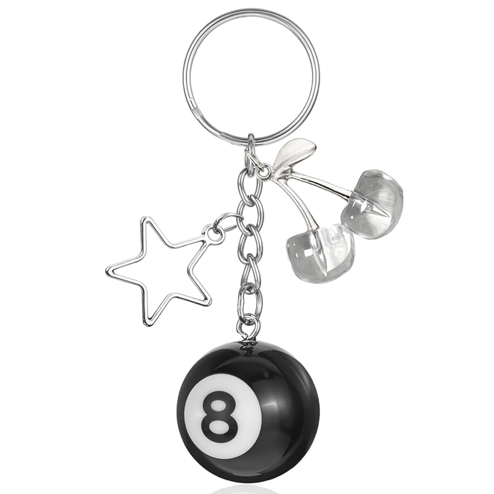 8 Ball Keychain,Creative Cherry Keychain with Stars,with Keyring Holder ...