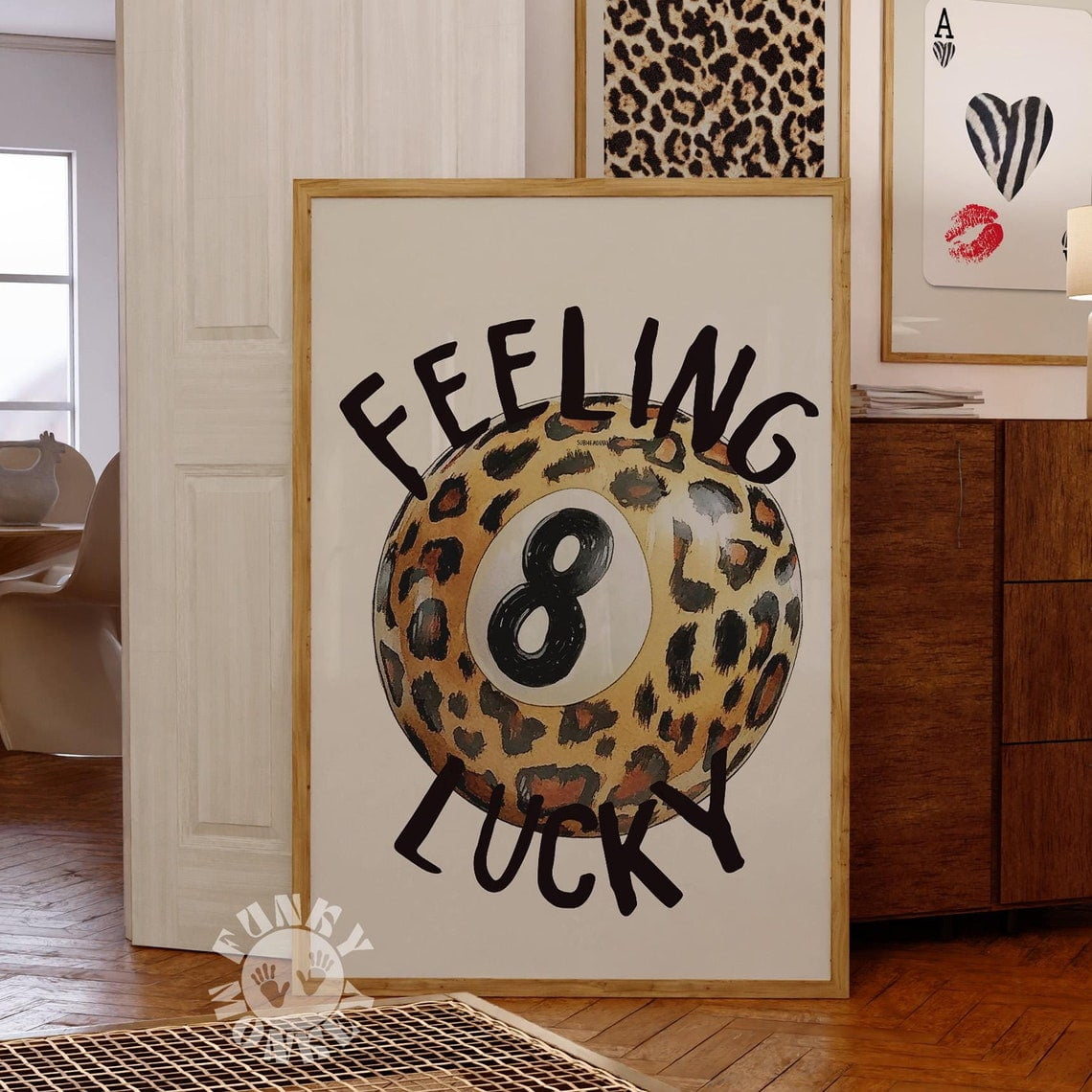 8 Ball Leopard Print, Retro Lucky Eight Ball Billiard Poster, Funky Y2K ...