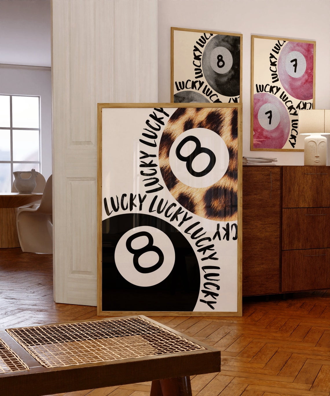 8 Ball Leopard Retro Hand-Drawn Trendy Lucky 8 able Art Bar Cart Art ...