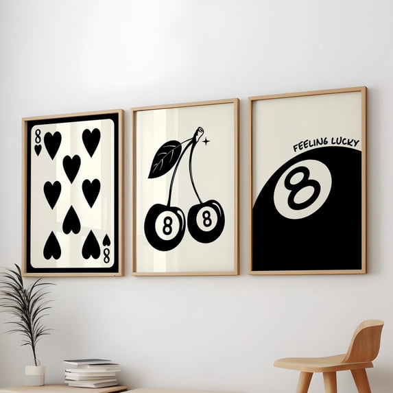 8 Ball Lucky Retro Black Decor Set 3 Unframed Paper Print 12x18 ...