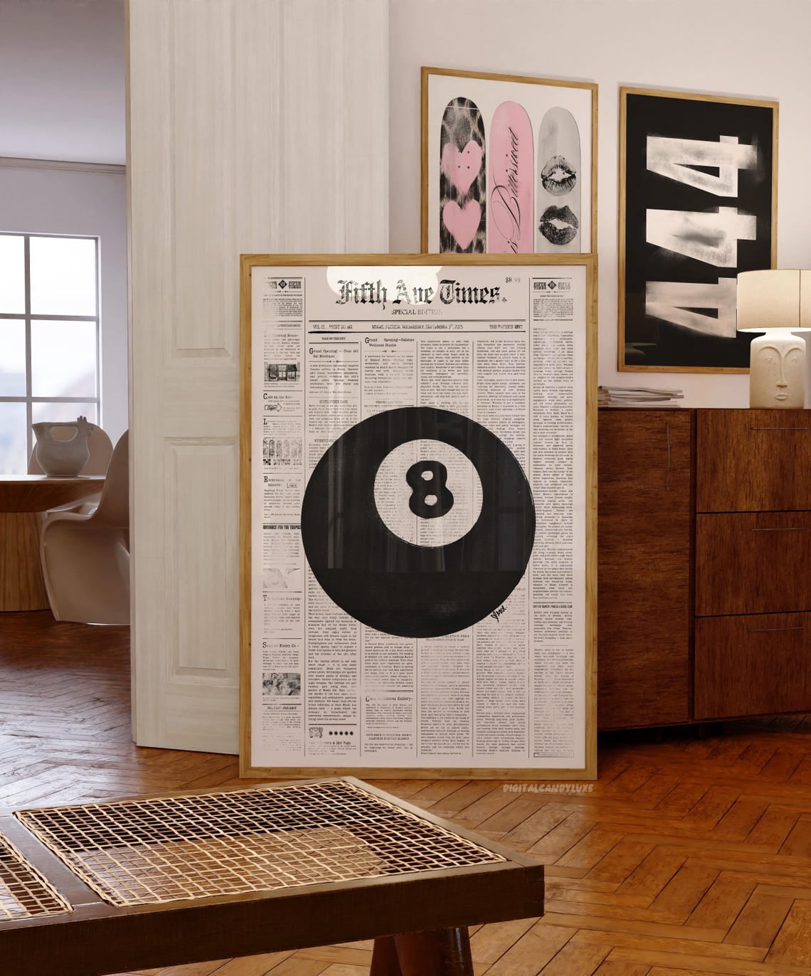 8 Ball Newspaper Trendy Retro Black and White Leopard Funky Art ...