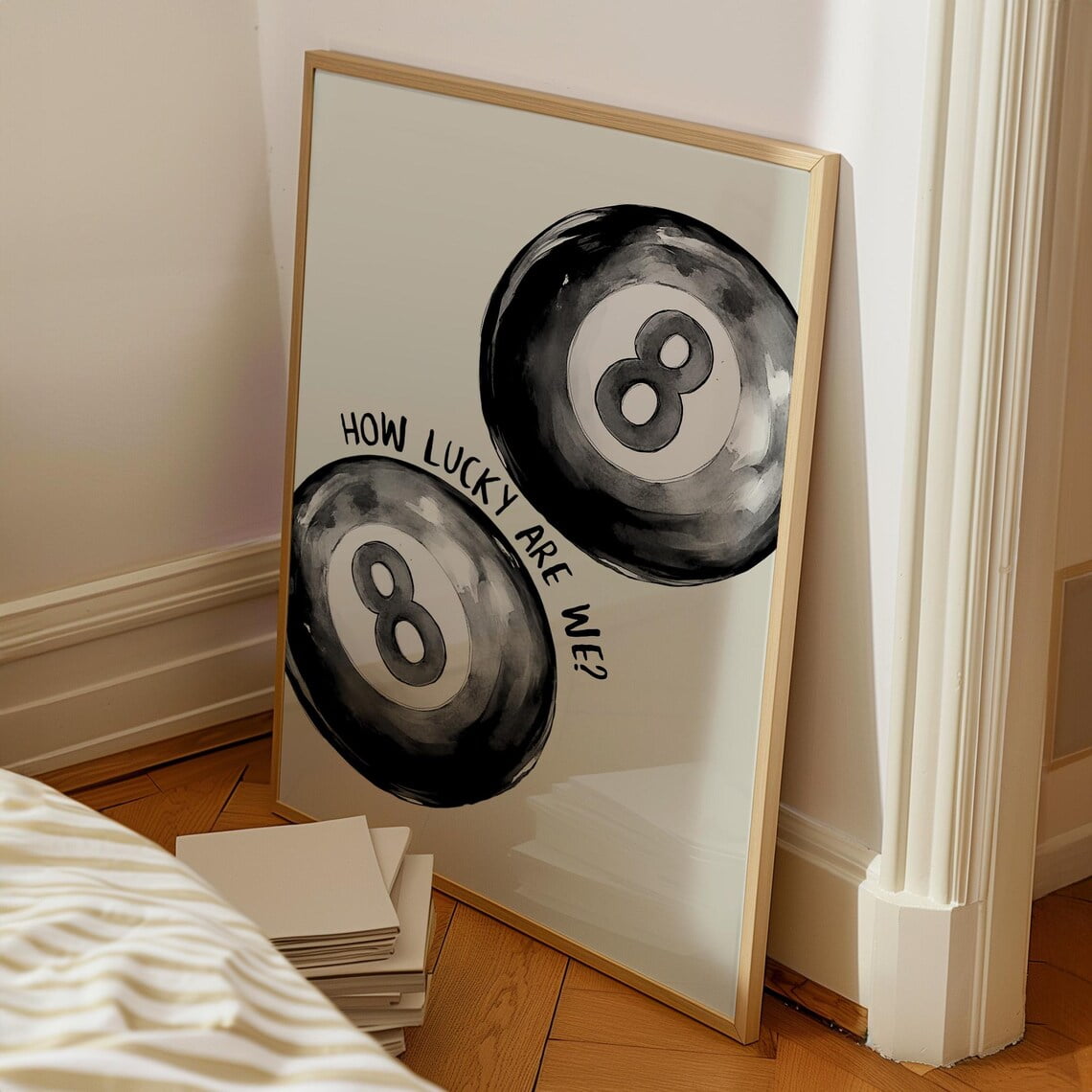 8 Ball Print, Black Retro Eight Ball Billiard Poster, How Lucky Are We ...