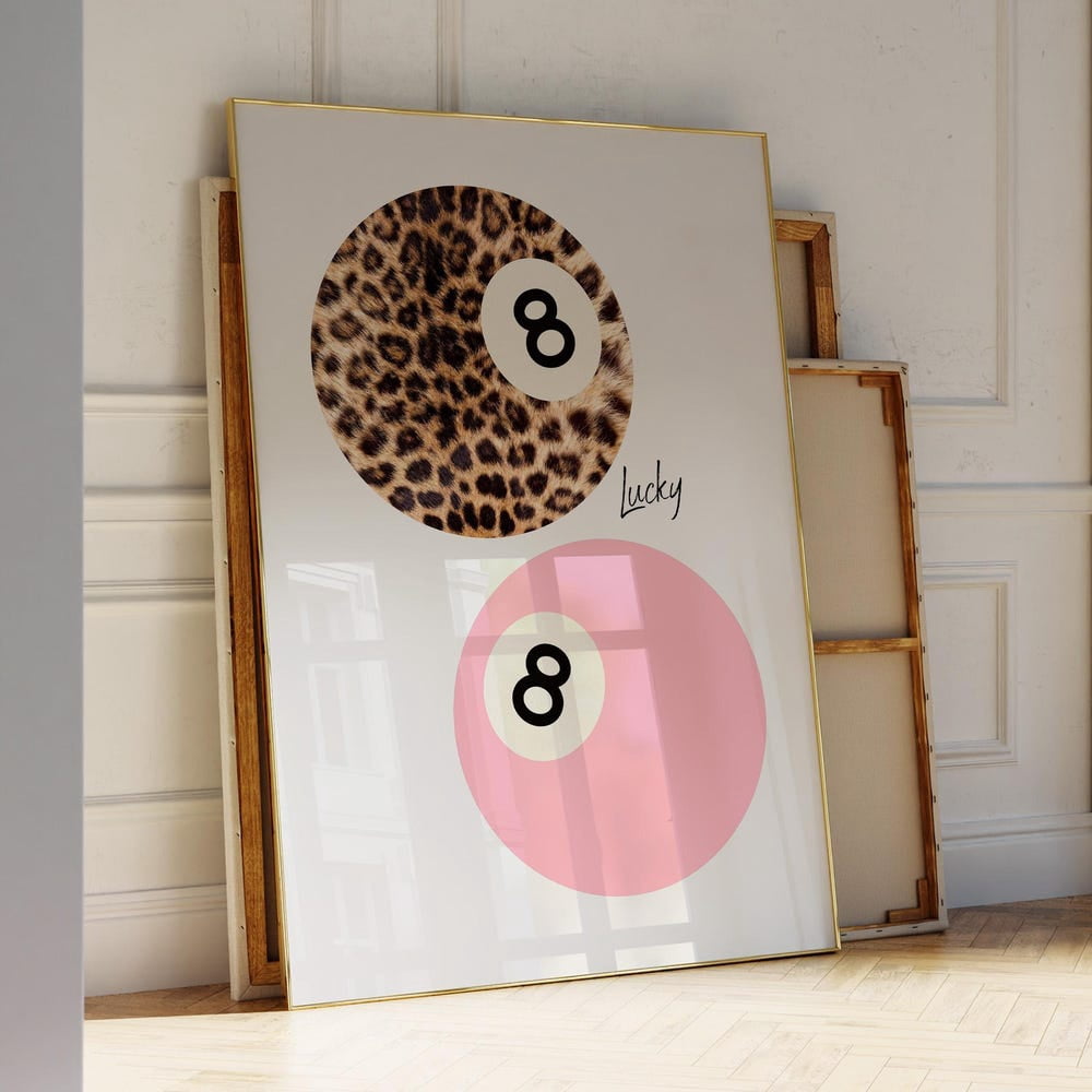8 Ball Print, Pink 8 Ball Print, Retro Leo.Pard Lucky Girl Poster ...
