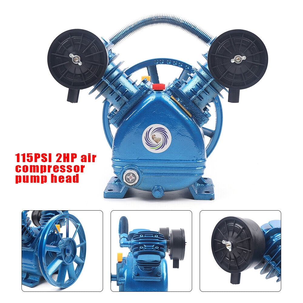 8-Bar, Blue 2HP 115PSI V-Style Twin Cylinder Air Compressor Pump Motor ...