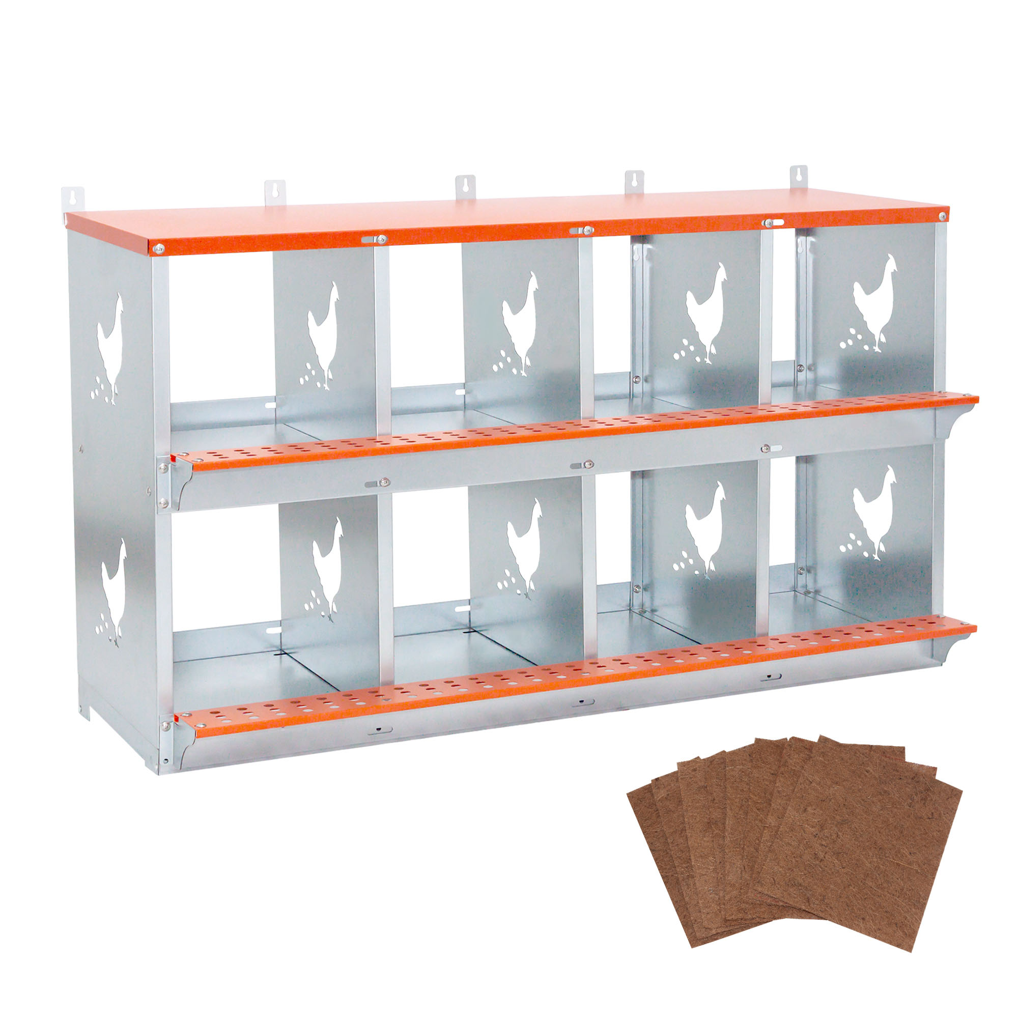 8-Bay Easy Assembly Metal Nest Box in Orange for Hens and Ducks Made of ...