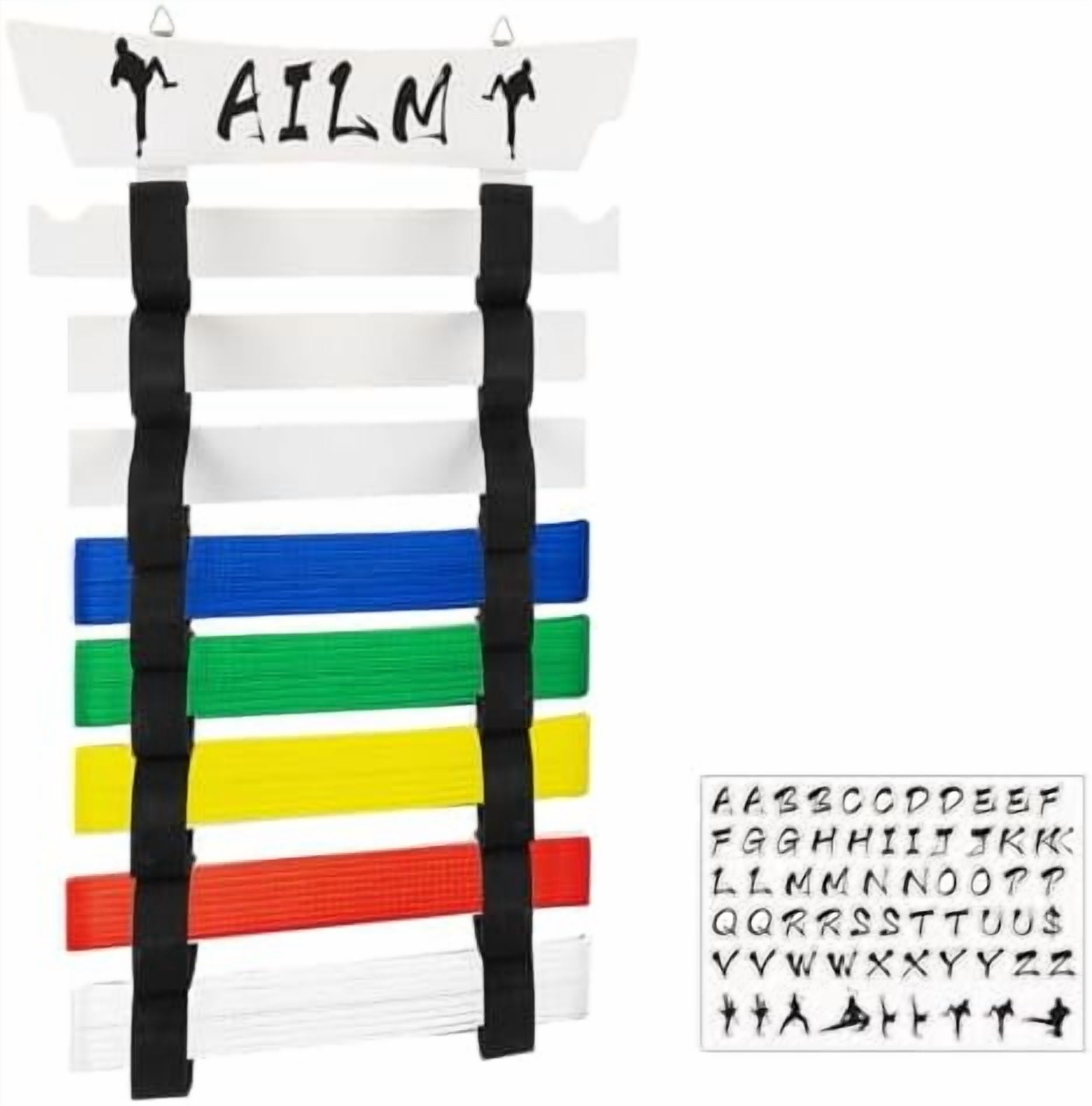 8 Belts Upgraded Karate Belt Display Rack with Stickers, Taekwondo Belt ...