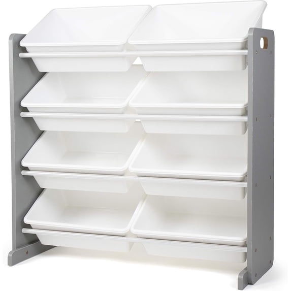 8-Bin Organizer - Large Storage Bins with Grey Frame & White Totes, 4 ...