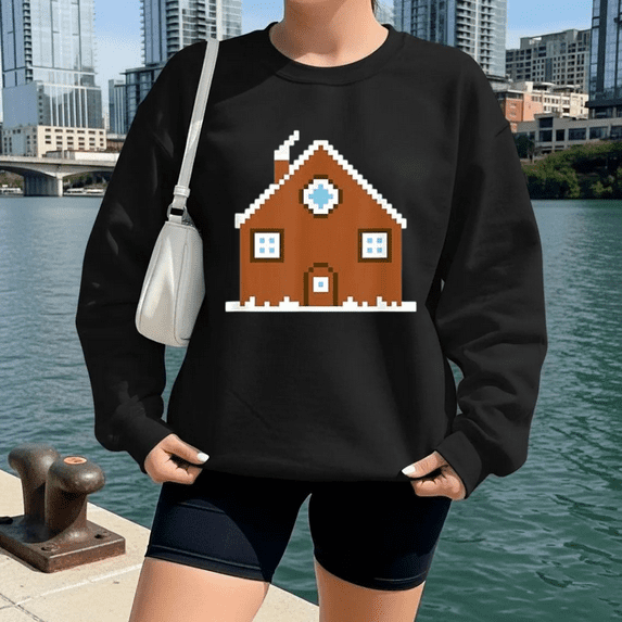 8 Bit Christmas Gingerbread House Retro Pixel Art Game Sweatshirt, for ...