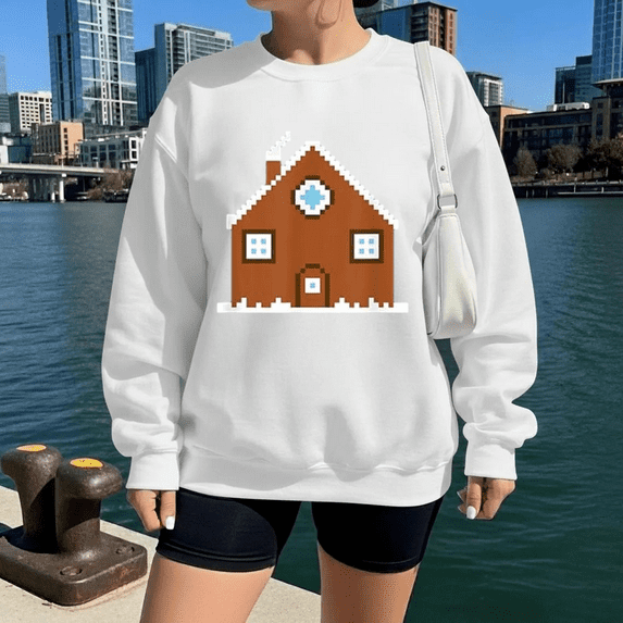 8 Bit Christmas Gingerbread House Retro Pixel Art Game Sweatshirt, for ...