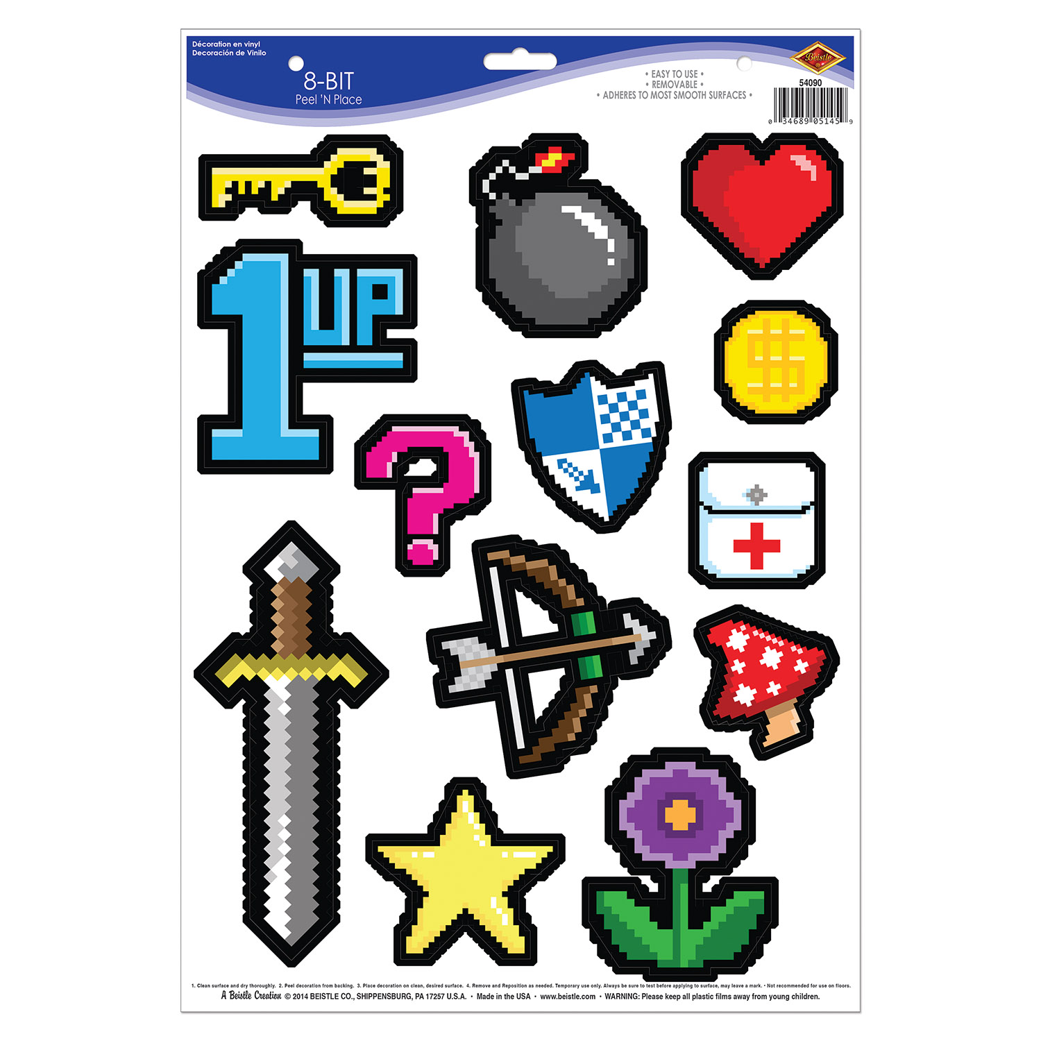 8-Bit Peel 'N Place Wall Clings (13 Pack) - Party Supplies - Walmart.com