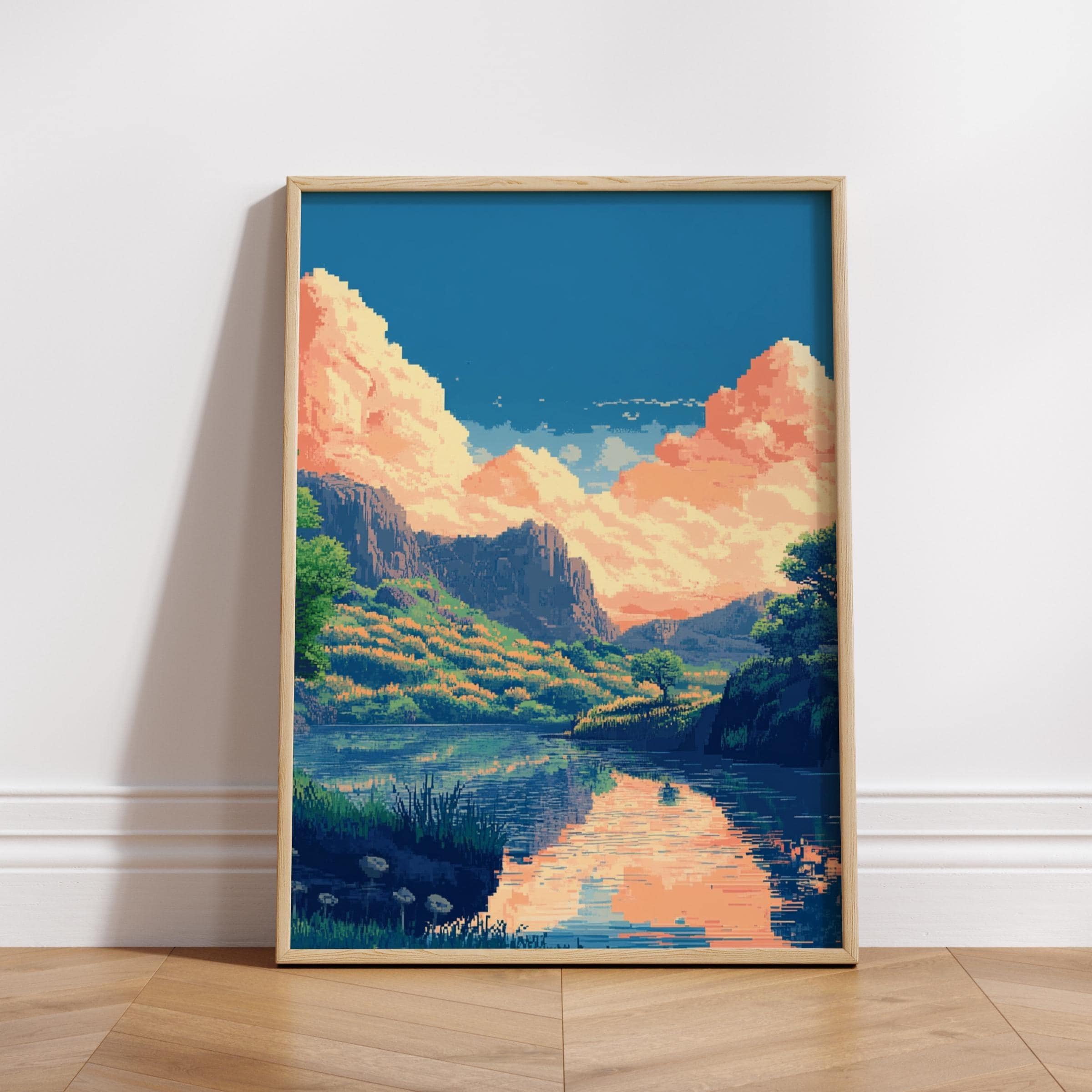 8-Bit Pixel Art Landscape Poster, Vintage Wall Art, Nature Print, Gift ...