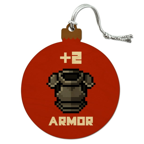 8-Bit Pixel Retro Plus Two Armor Gamer Game Wood Christmas Tree Holiday ...