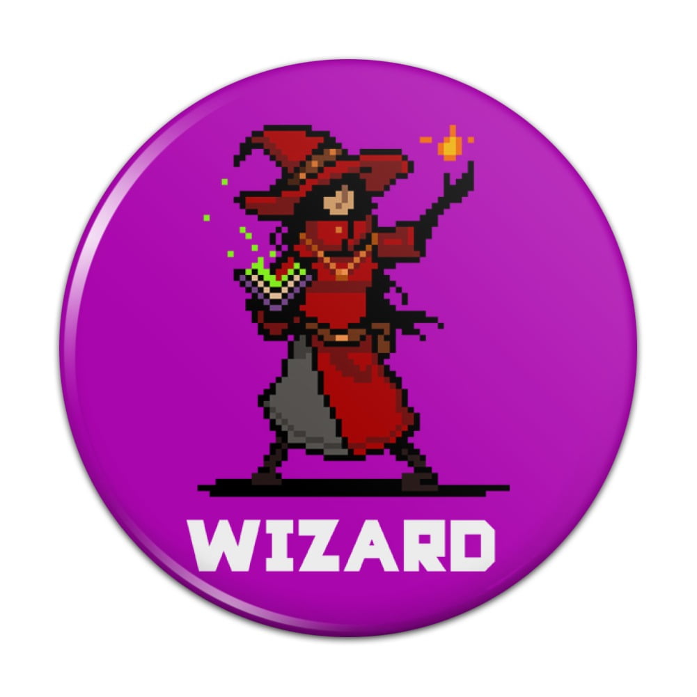 8-Bit Pixel Retro Wizard Mage Caster Games RPG Pinback Button Pin ...