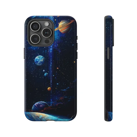 8 Bit Planet System Cosmic Art Case for iPhone 17 to 11 Pro Max ...